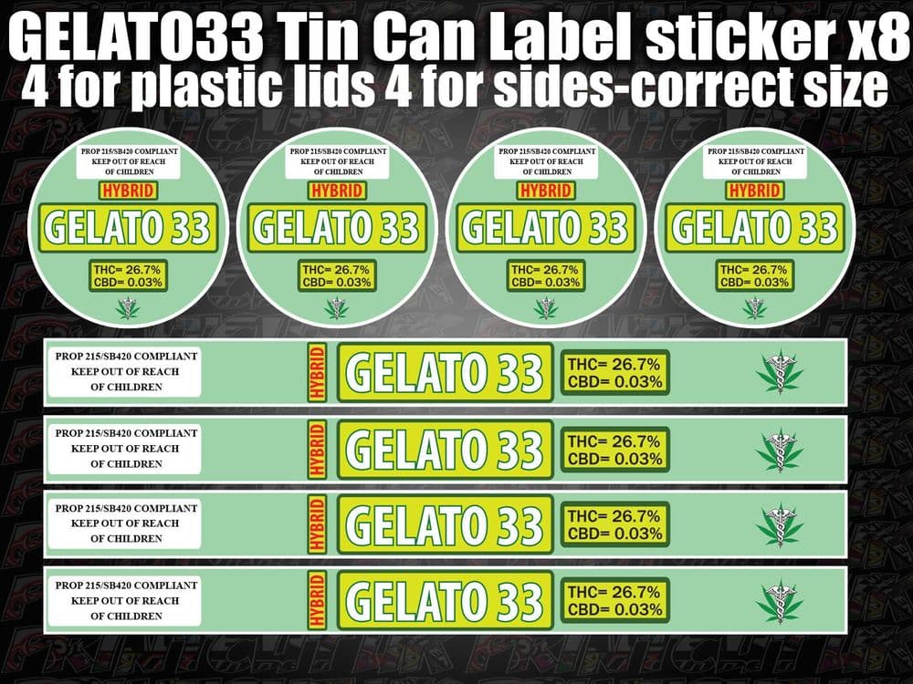 Medical Cannabis GELATO33 Labels Stickers FIT CANS / TINS Marijuana ...
