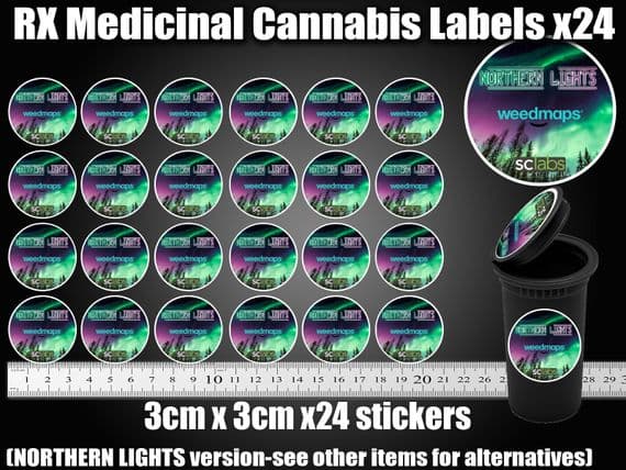 Medical Cannabis NORTHERN LIGHTS Labels Sticker Dram pop top Marijuana ...