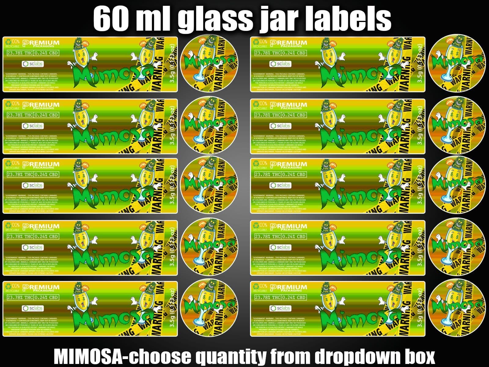 MIMOSA 60ml glass cali jar labels RX pressitin HIGH QUALITY