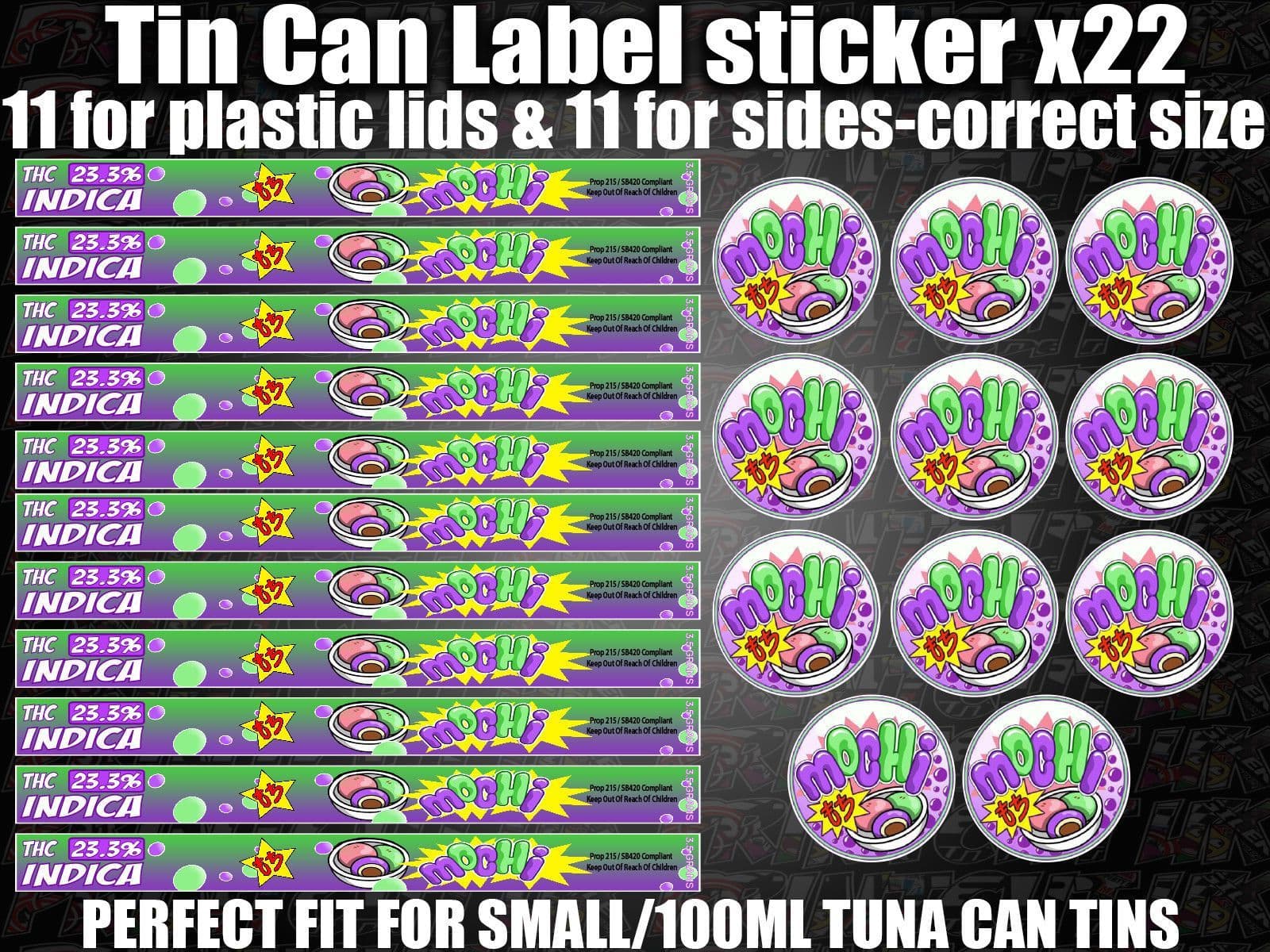 MOCHI Cali Tin can Labels Stickers Marijuana weed RX Medical Cannabis 100ml