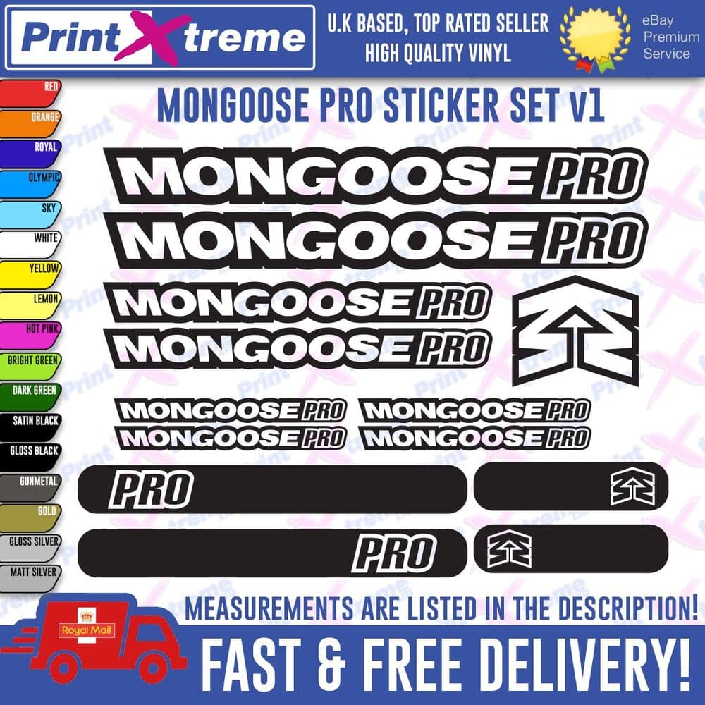 MONGOOSE PRO Vinyl Decals Stickers Mountain Bike Cycling Bmx HIGH ...