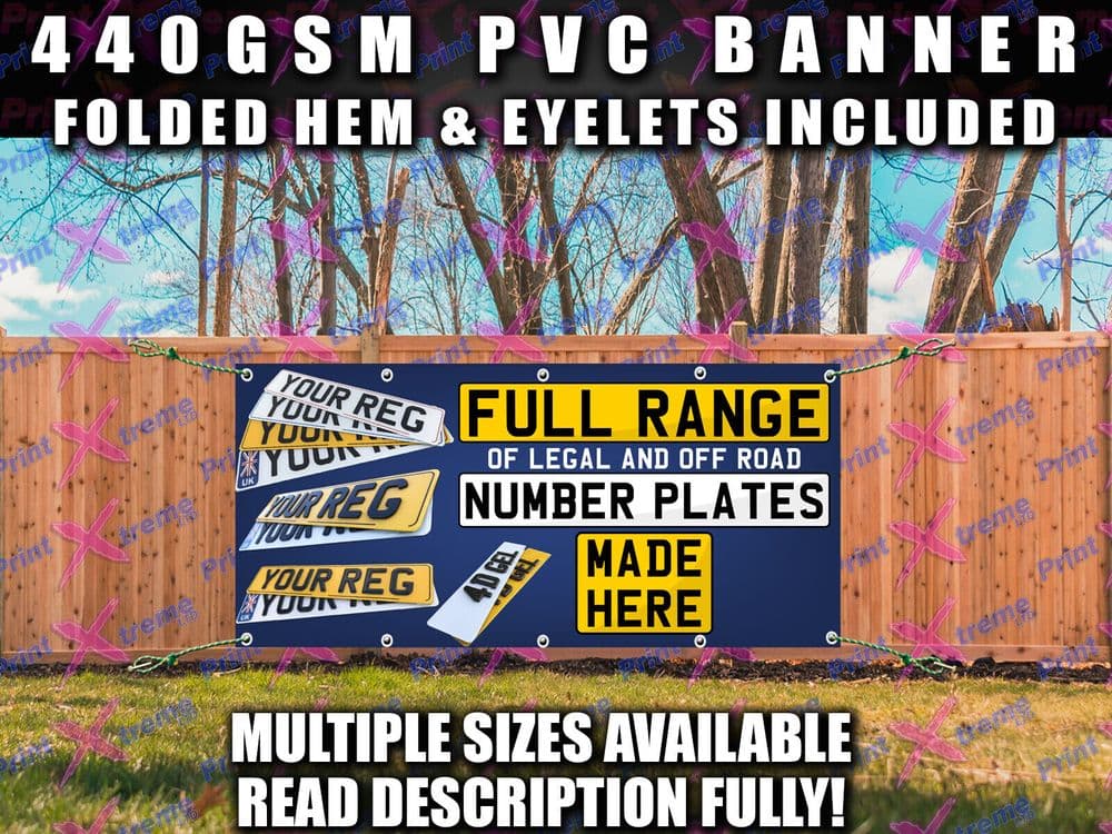 NUMBER PLATES MADE HERE BANNER SIGN SIGNS SHOP MARKET STALL 4D 3D GEL ...