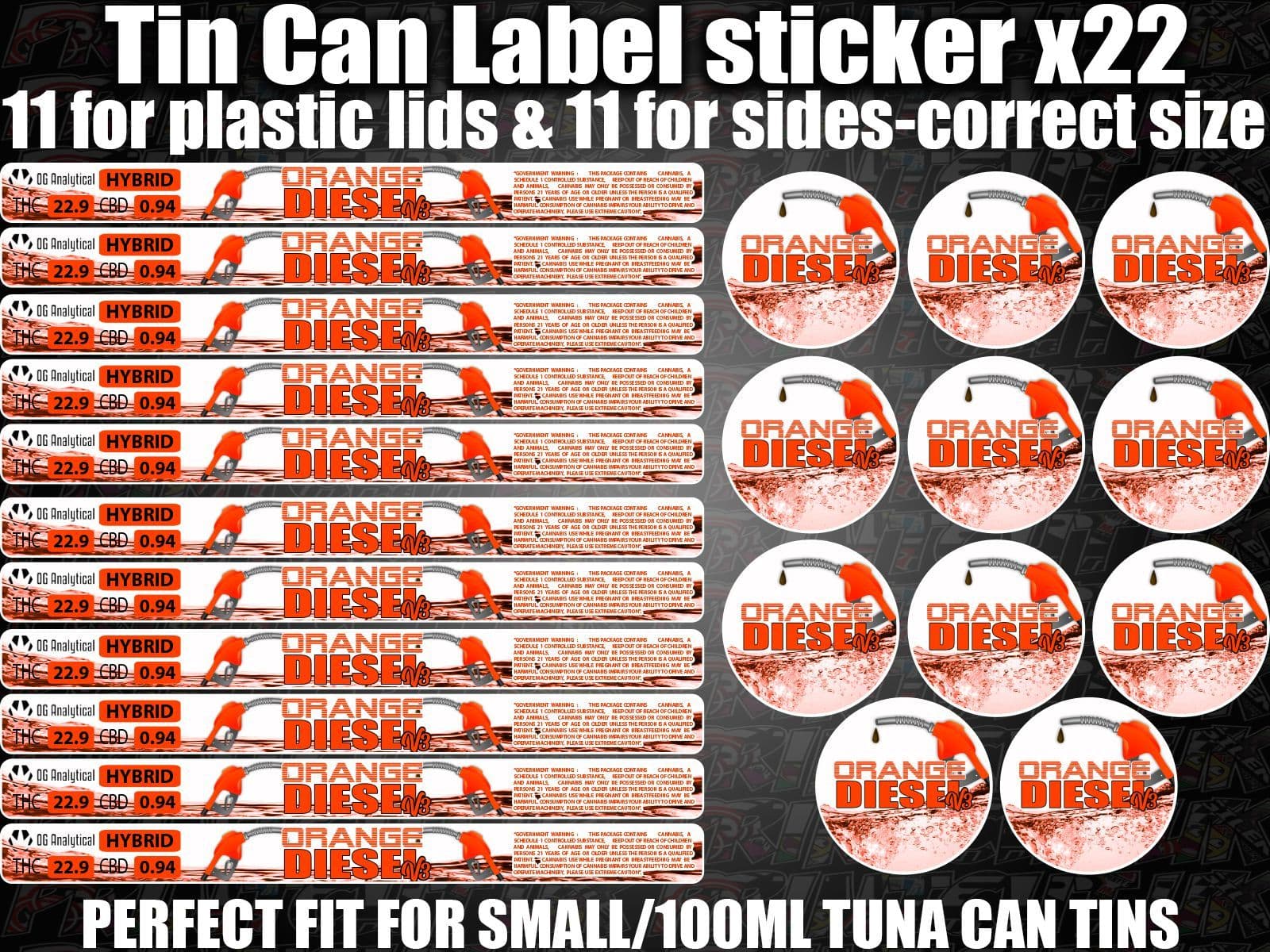ORANGE DIESEL V3 Cali pressitin tuna Tin Labels Stickers RX Medical ...