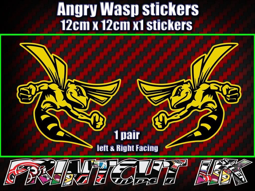 Pair of Angry Wasp Stickers Moto GP laptop helmet bike car scooter ...