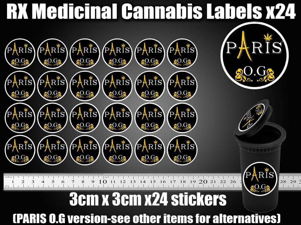 PARIS OG Cannabis Labels Stickers Dram pop top RX Marijuana weed CALI ...