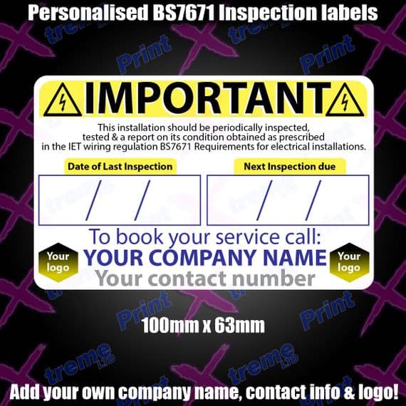 Personalised Electric Inspection BS7671 Labels Electrician Sticker ...