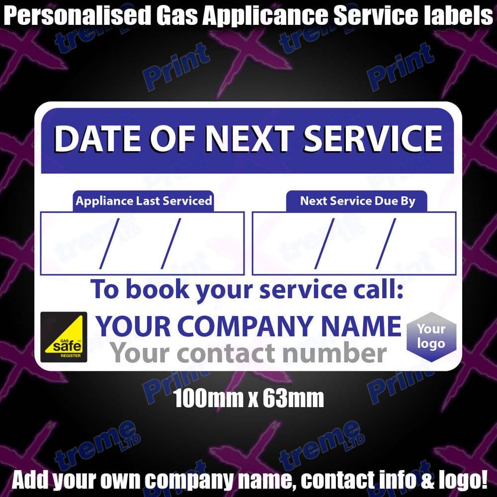 Personalised Gas Appliance Service due Labels Plumber Boiler Sticker ...