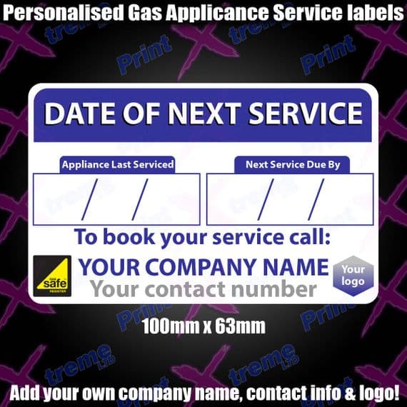 Personalised Gas Appliance Service due Labels Plumber Boiler Sticker ...