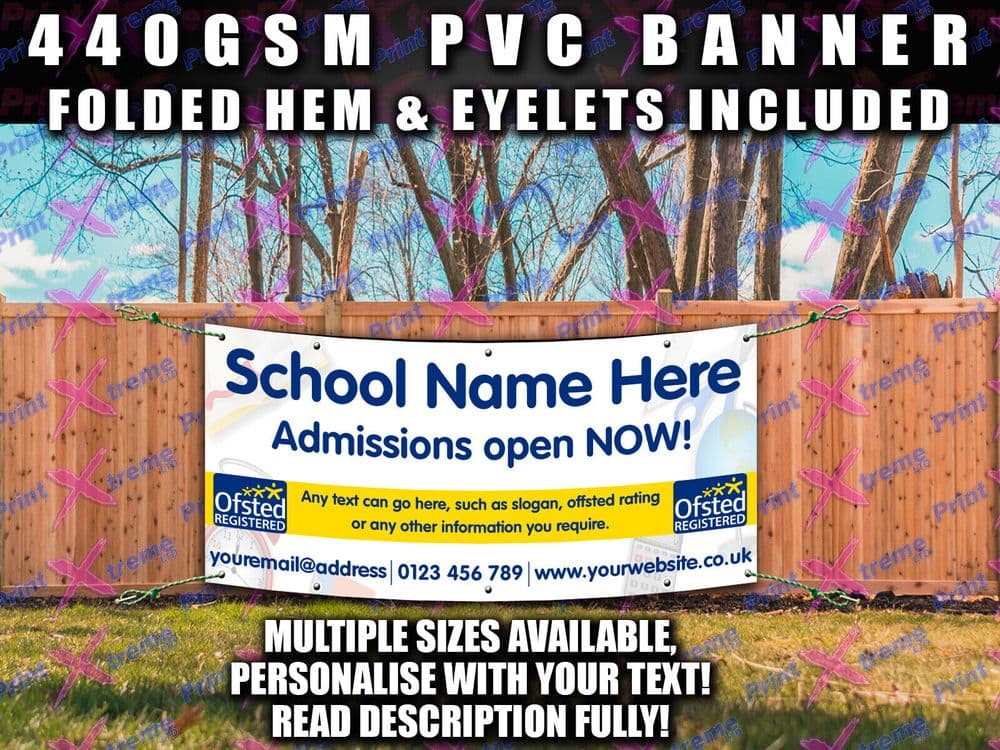 PERSONALISED SCOOL ADMISSIONS BANNER SIGN SIGNS Outdoor PVC NURSERY ...