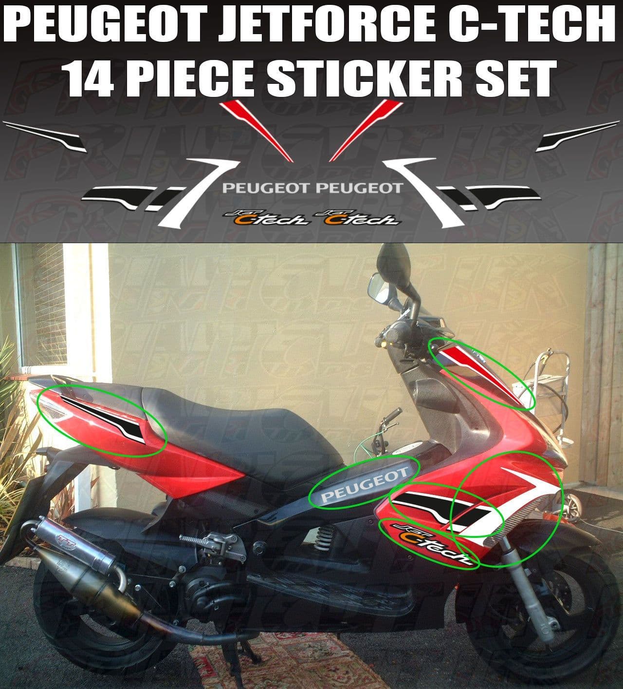 Peugeot Jetforce C-Tech Decal/Sticker kit Original Size 14 piece set ...