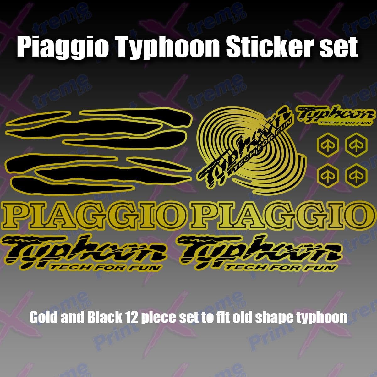 Piaggio Typhoon Tech for fun Decals/Stickers 50 80 125 172 183 GOLD AND ...
