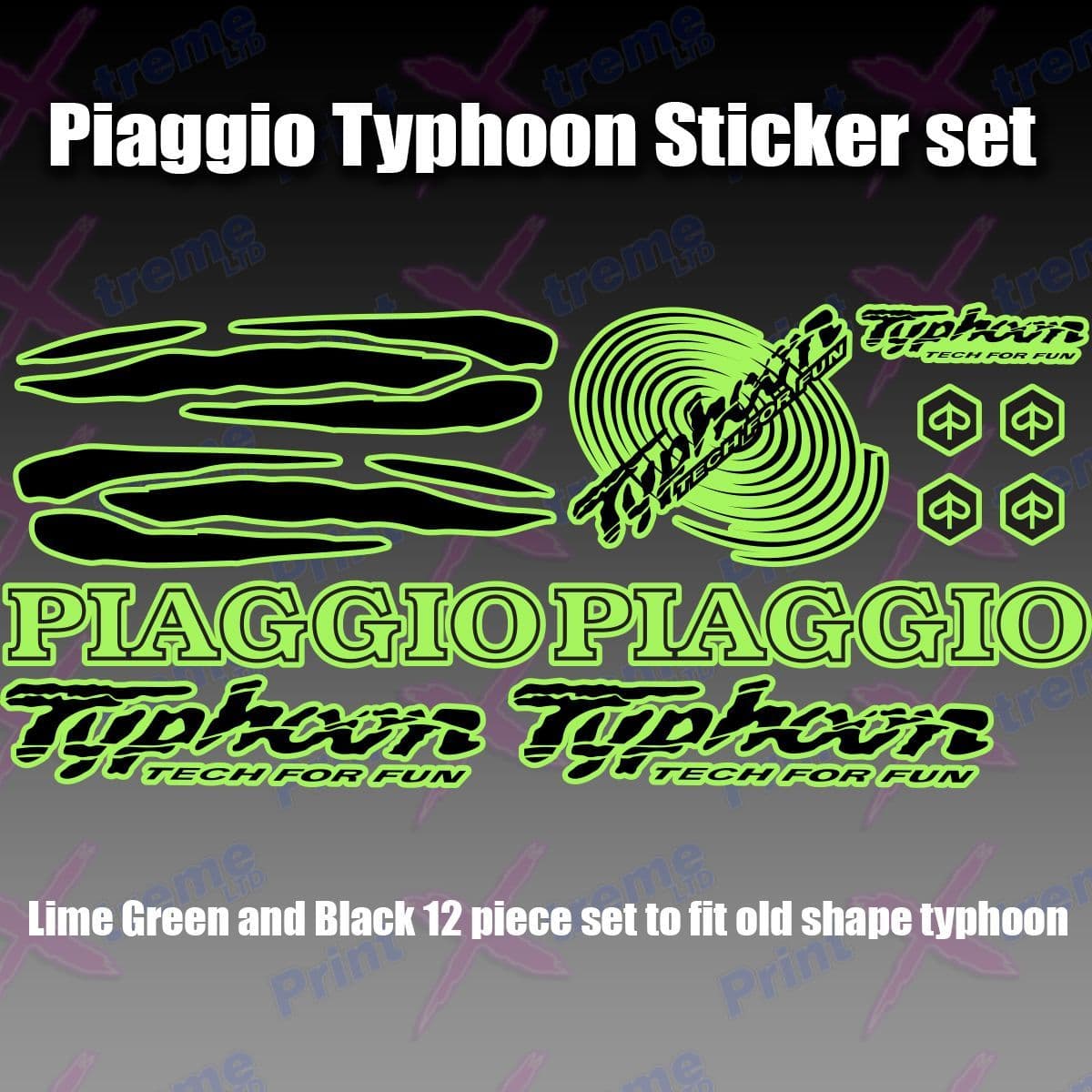 Piaggio Typhoon Tech for fun Decals/Stickers 50 80 125 172 183 GREEN ...