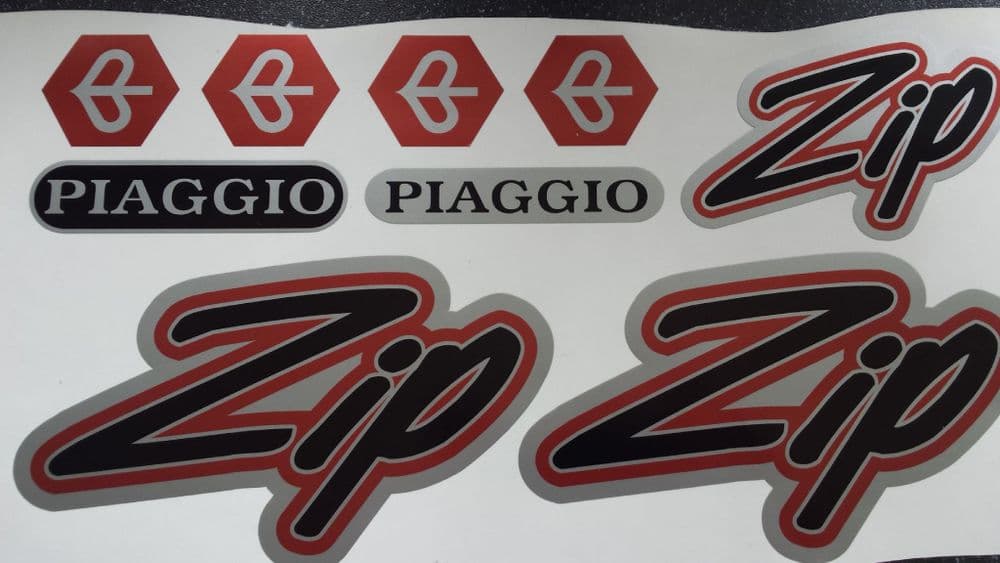 Piaggio ZIP Decals / Sticker Set Full Colour Red Black Silver