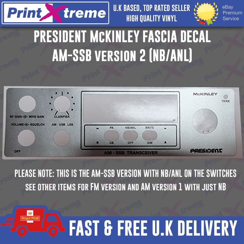 PRESIDENT McKINLEY AM-SSB cb radio faceplate Decal Sticker bezel self ...