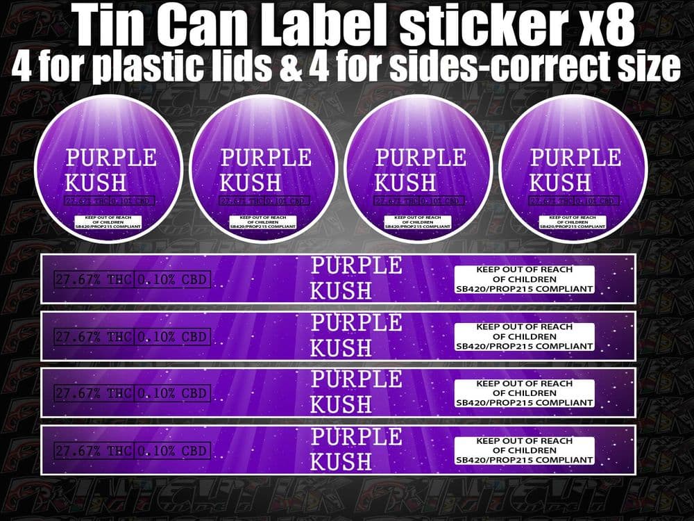 PURPLE KUSH tin can Labels Sticker Marijuana weed CALI RX Medical ...
