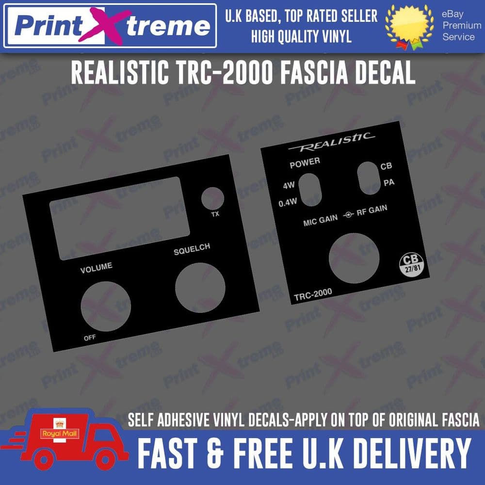 REALISTIC TRC-2000 cb radio faceplate Decal Sticker bezel