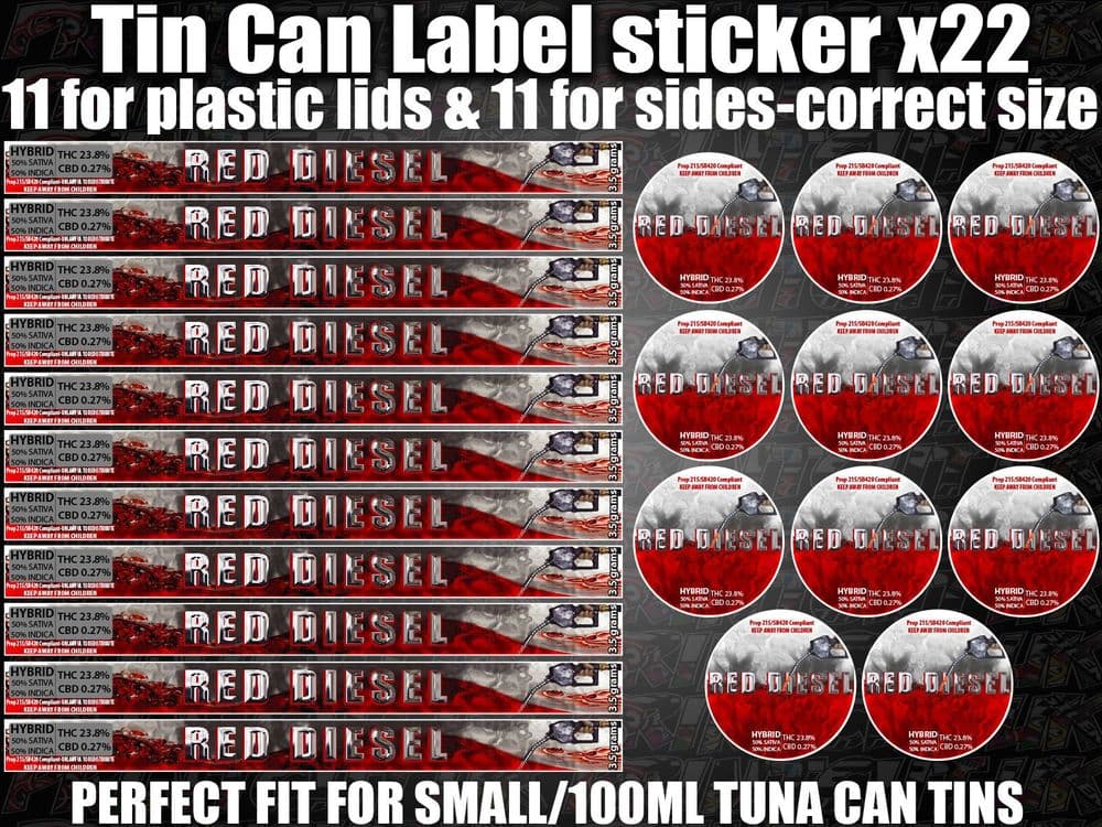 RED DIESEL Cali Tin Labels Stickers Marijuana weed RX Medical Cannabis ...