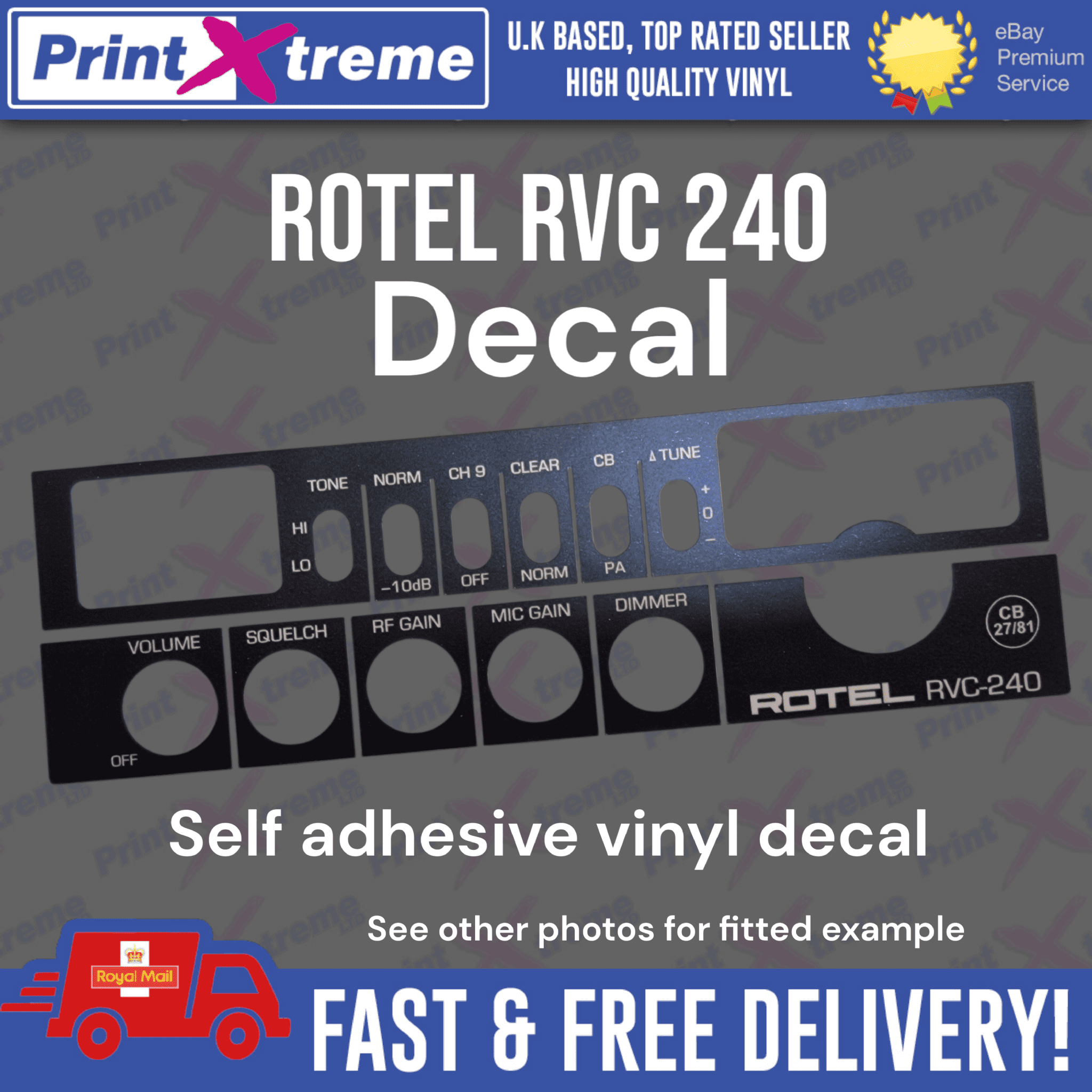 ROTEL RVC240 cb radio faceplate Decal Sticker bezel self adhesive