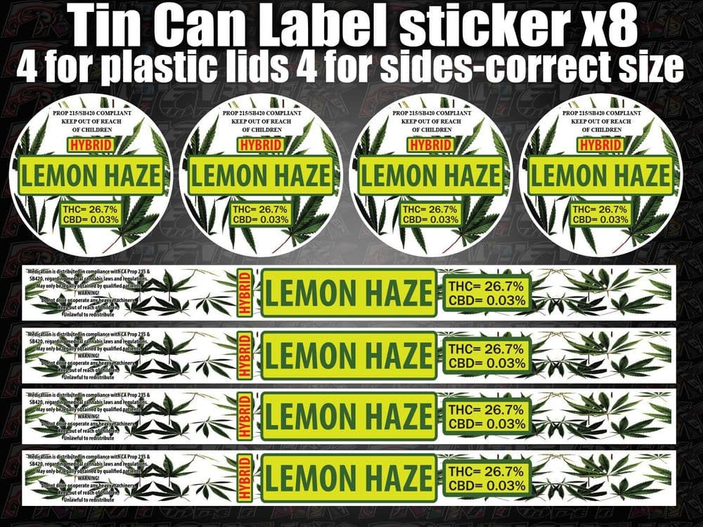 RX Medical Cannabis LEMON HAZE Labels Stickers FIT CANS TINS Marijuana ...