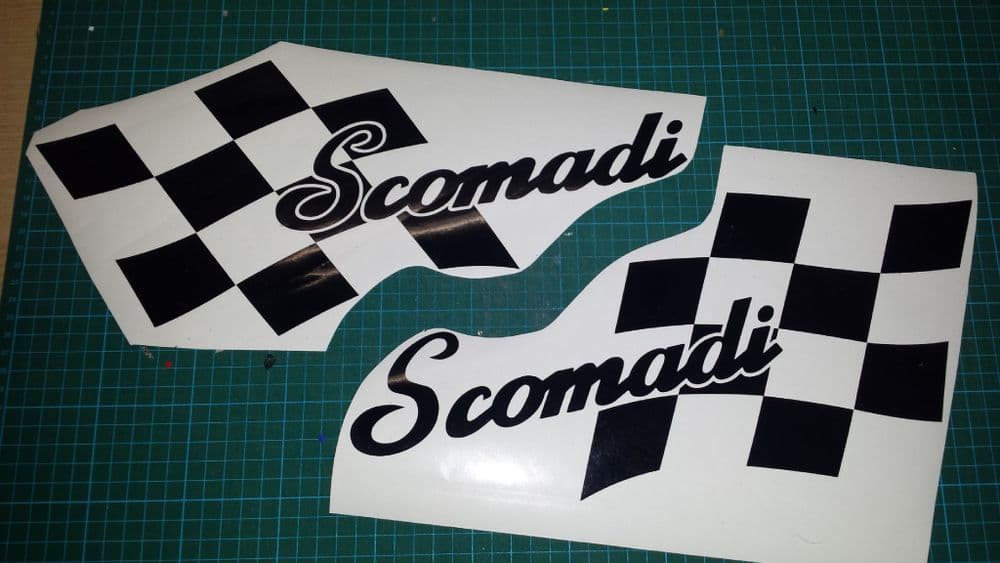 Scomadi TL125 TL50 side panel stripe Flag sticker kit Chequers Checkers ...
