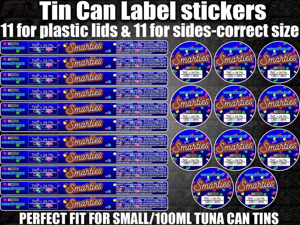 SMARTIES Cali Tin can Labels Stickers Marijuana weed RX Medical ...