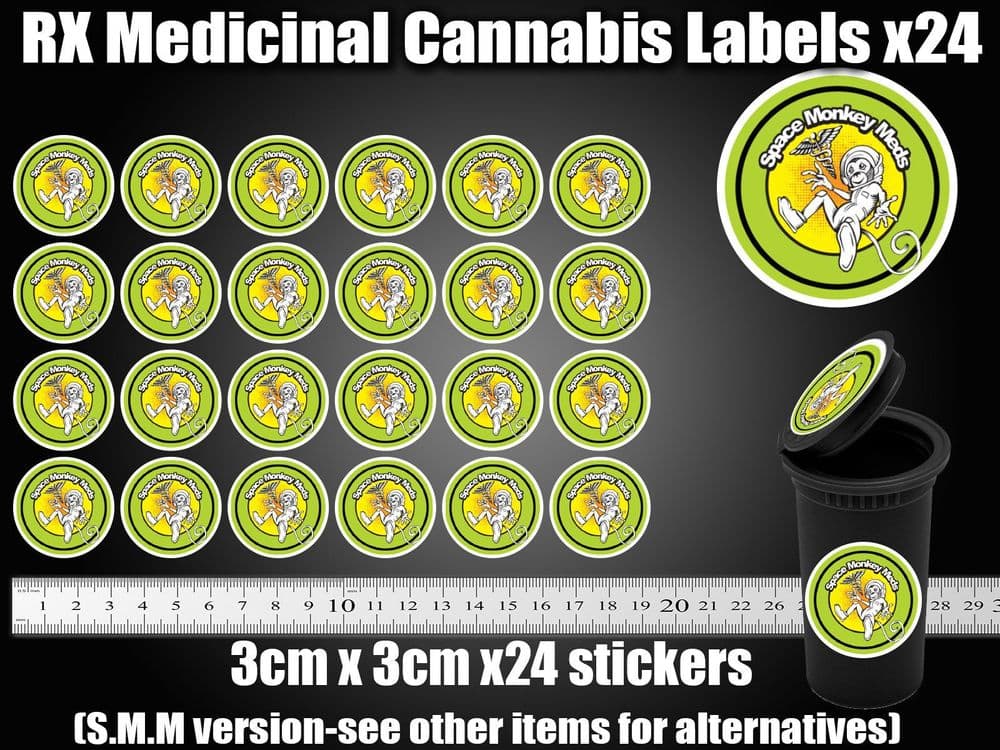 SPACE MONKEY Cannabis Labels Stickers Dram pop top Medical Marijuana ...