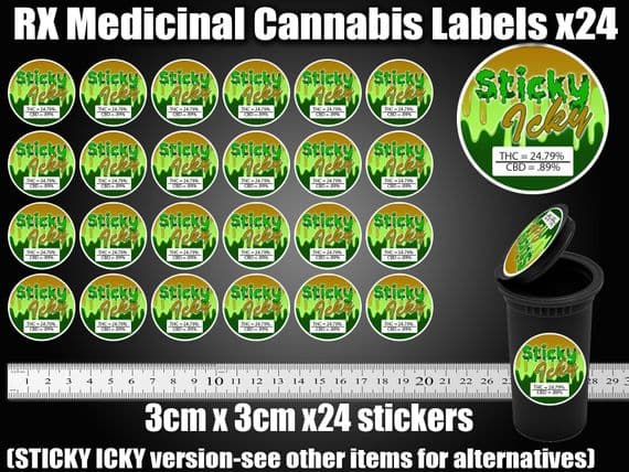 STICKY ICKY CALI Cannabis Labels Stickers 13 Dram pop RX Medical ...
