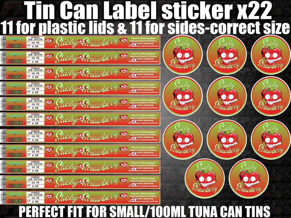 STICKY STRAWBERRY Cali Tin Labels Stickers Marijuana weed RX Medical ...