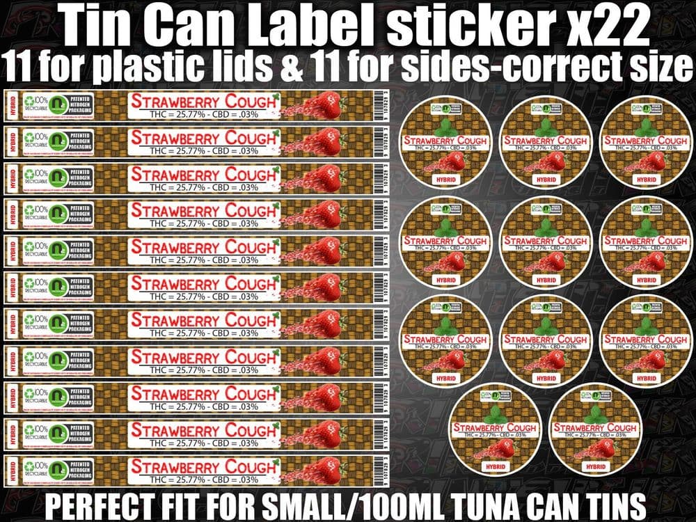 Strawberry Cough Cali Tin Labels Stickers Marijuana weed RX Medical ...