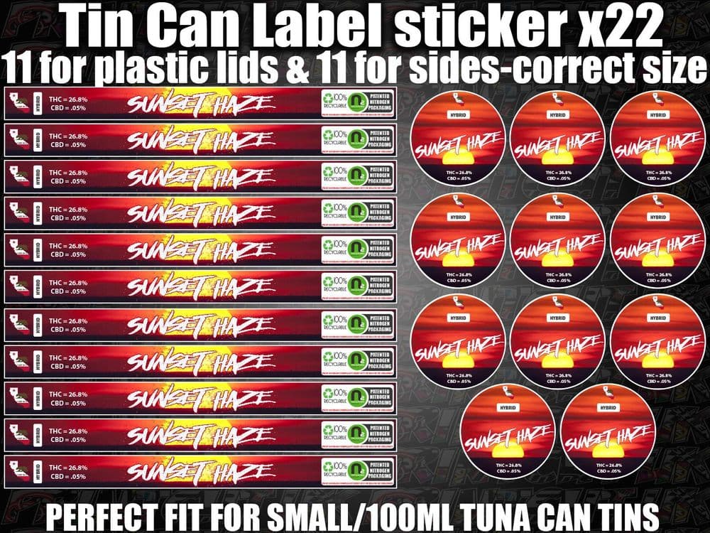 SUNSET HAZE Cali Tin Labels Sticker Marijuana weed RX Medical Cannabis ...