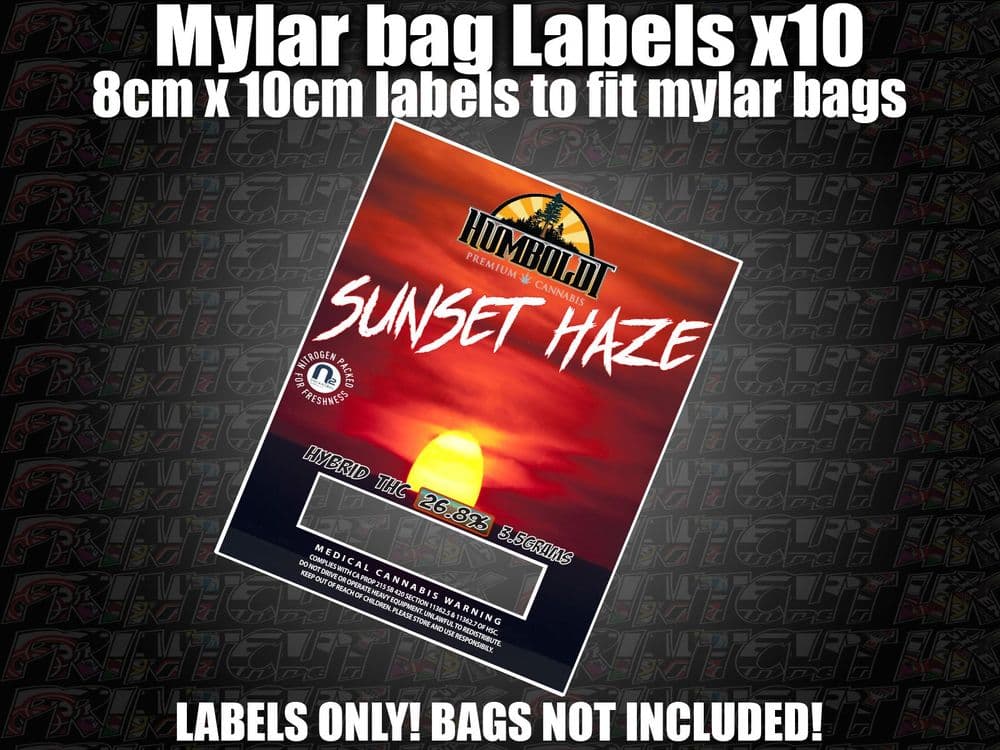 SUNSET HAZE MYLAR BAG POUCH LABELS 10CM X 8CM Cali Stickers RX Medical