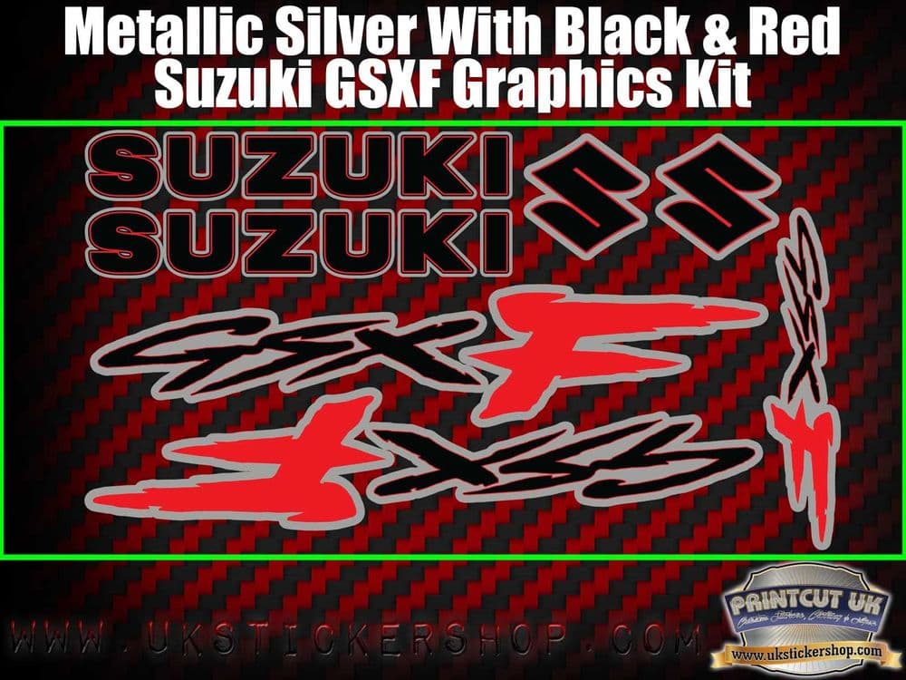 Suzuki GSXF Red Black Silver Graphics Sticker Kit 7 piece Set