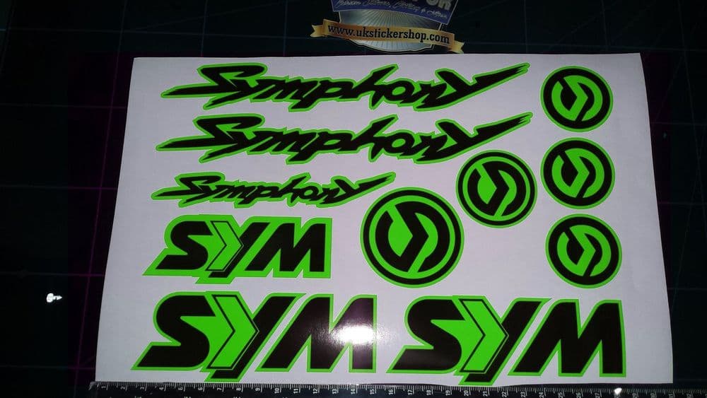 Sym Symphony Stickers / Decals GREEN & Black 11 piece printed vinyl 50 125
