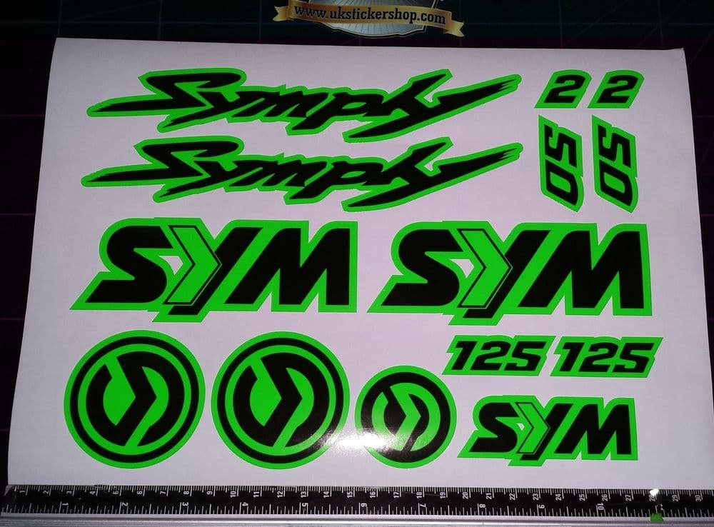Sym Symply 1 2 Stickers / Decals GREEN & Black 14 piece printed vinyl ...