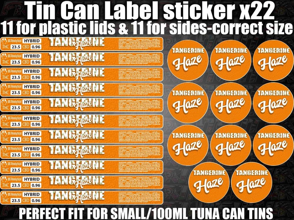 TANGERINE HAZE Cali pressitin tuna Tin Labels Stickers RX Medical HIGH ...