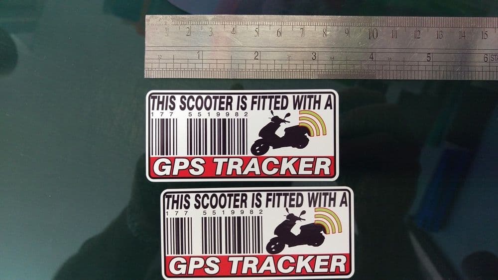 This SCOOTER Is Fitted with a GPS Tracker Stickers Decal x2 Alarm Lock ...