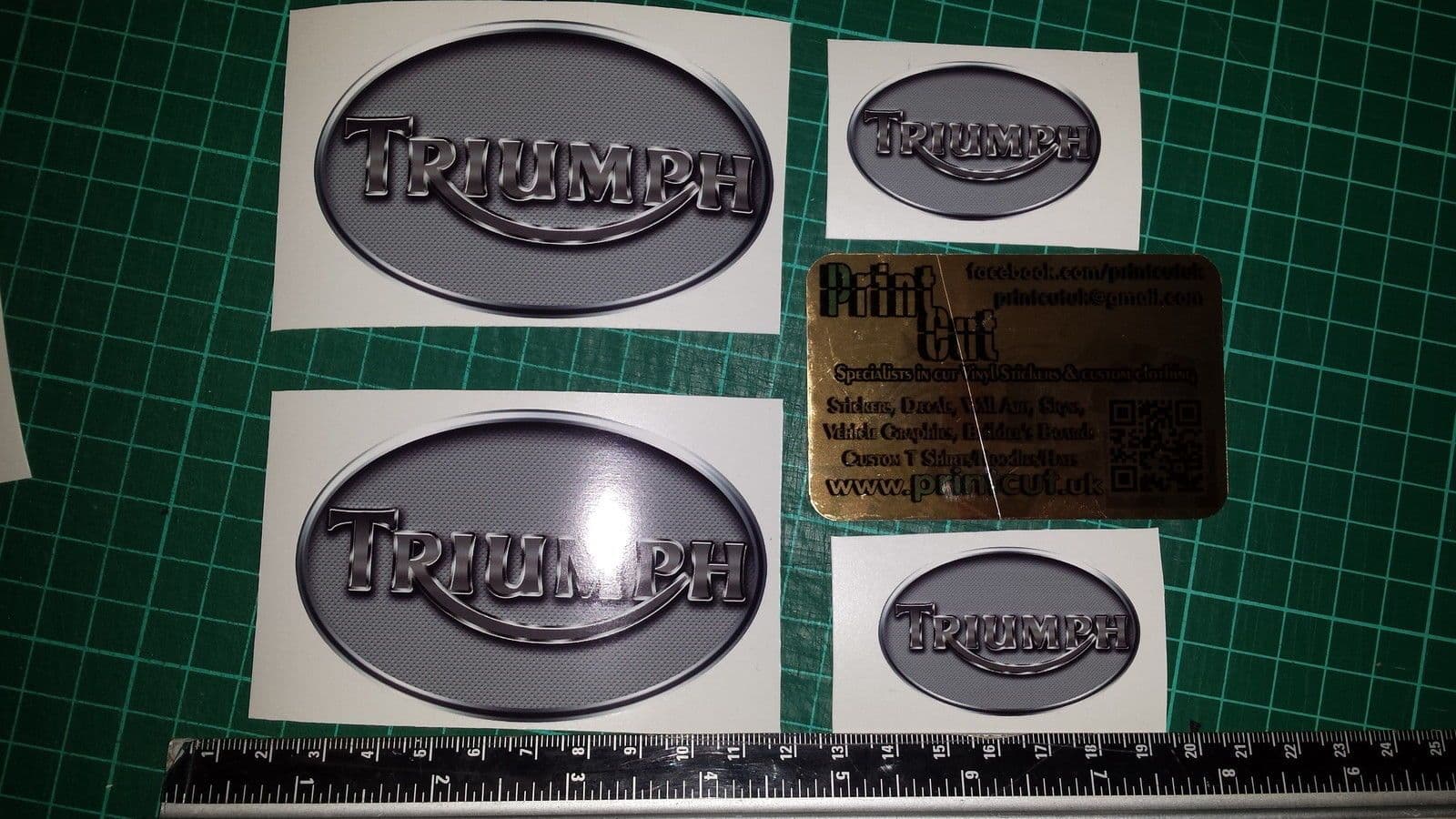 Triumph Perforated Metal Effect Tank Decals stickers x4 Bonneville Oval ...