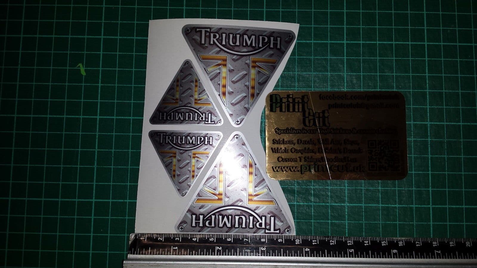 Triumph Tank Decals x4 checkerplate & Gold Effect Tiger trophy speed sprint