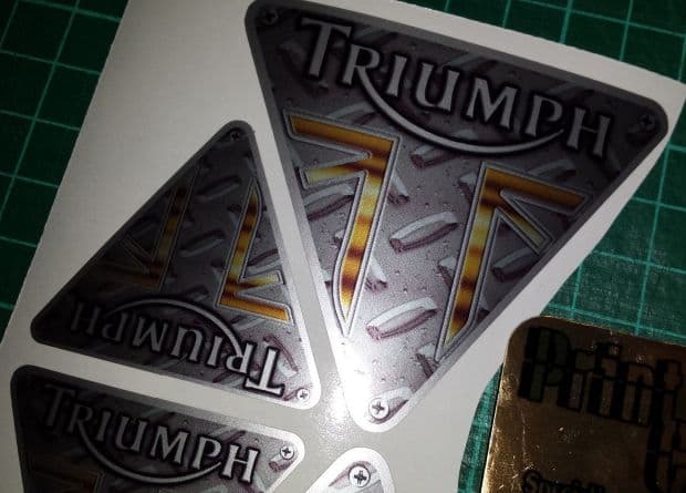Triumph Tank Decals x4 checkerplate & Gold Effect Tiger trophy speed sprint