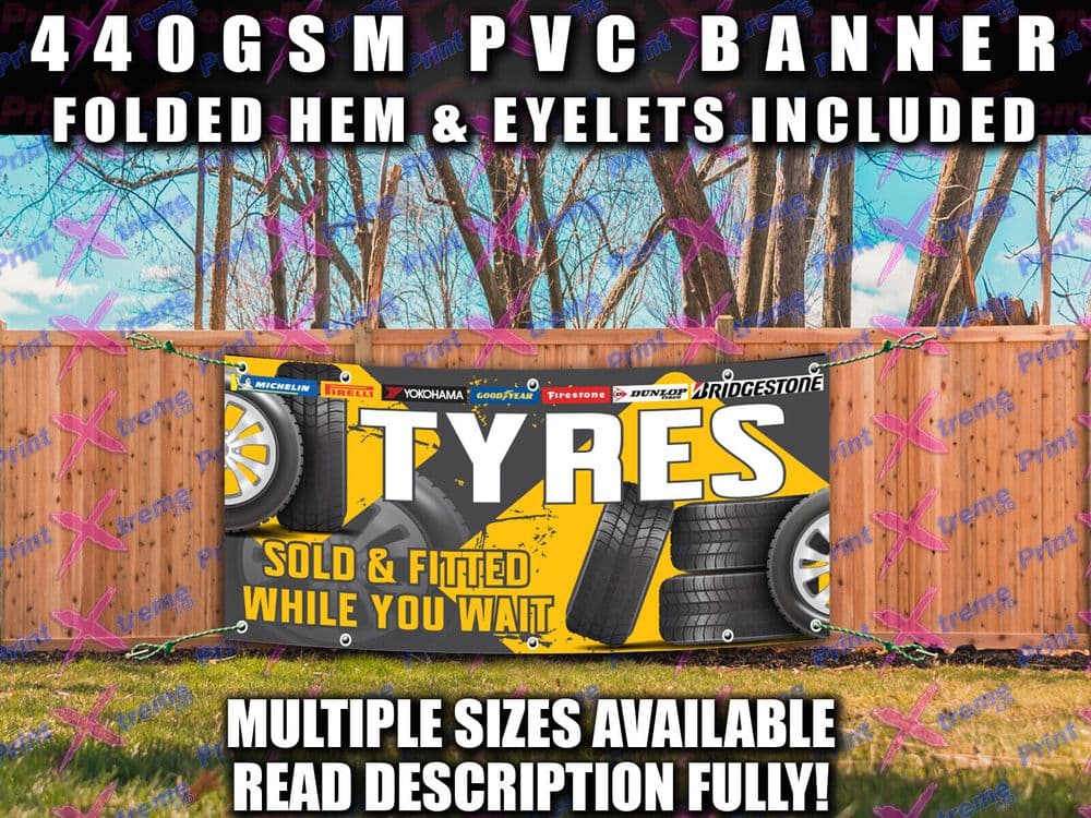 TYRE SHOP BANNER GARAGE TIRES ALLOY WHEEL SIGN SIGNS Indoor Outdoor PVC ...