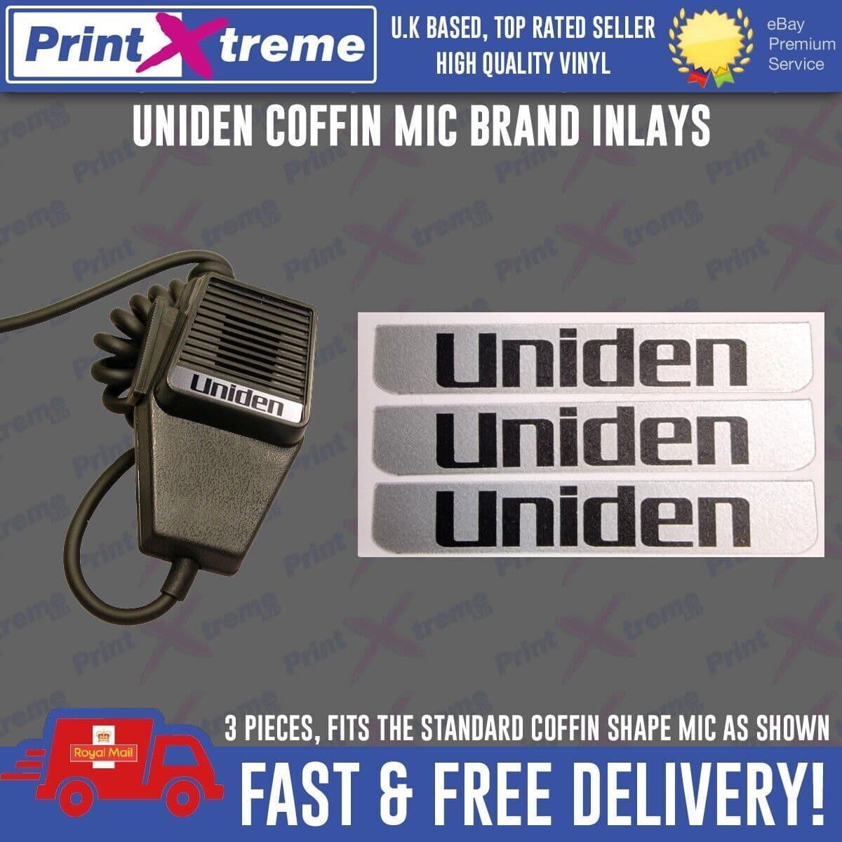 UNIDEN cb radio COFFIN MIC INLAY STICKER Decal self adhesive NO MIC ...
