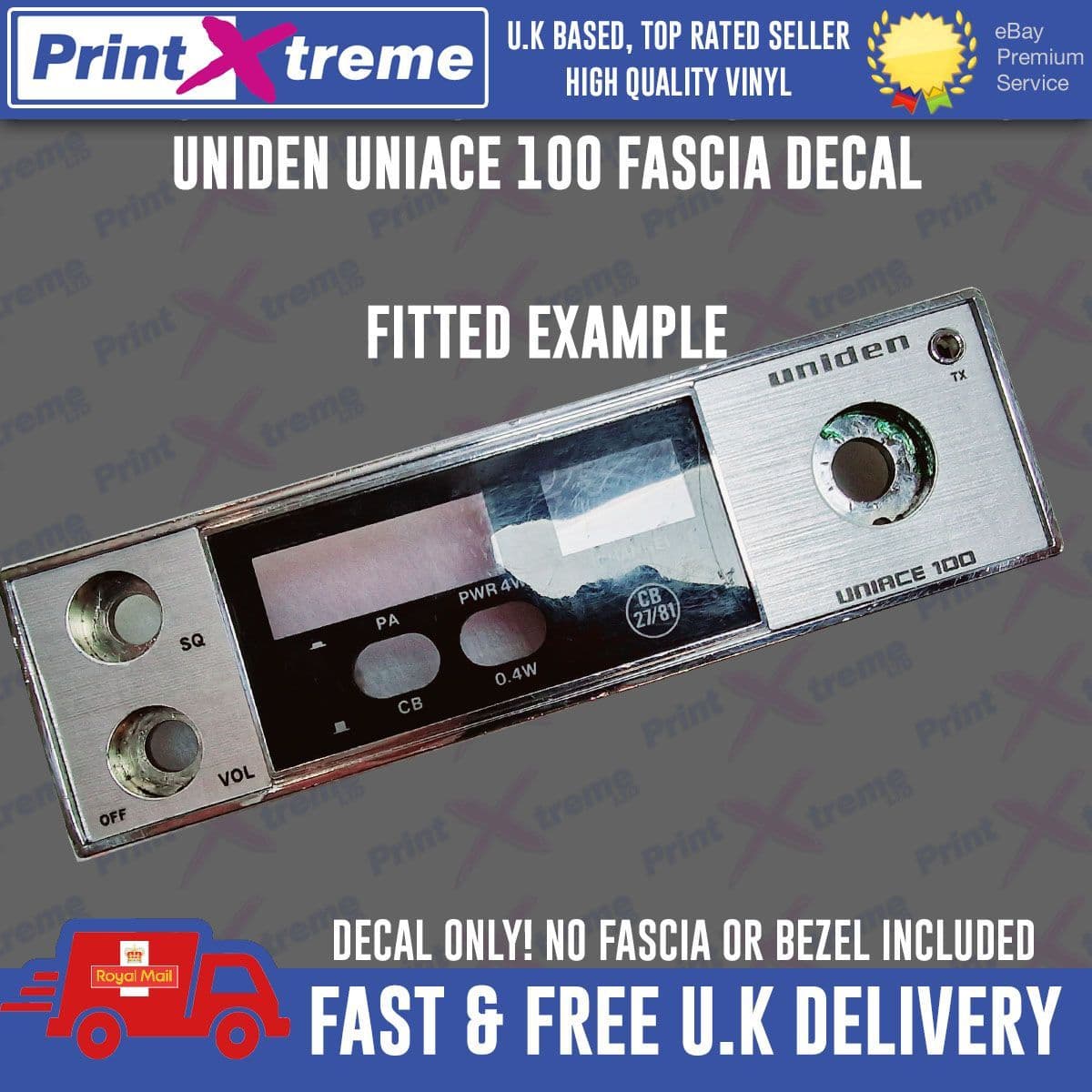UNIDEN UNIACE 100 cb radio faceplate Decal Sticker bezel self adhesive