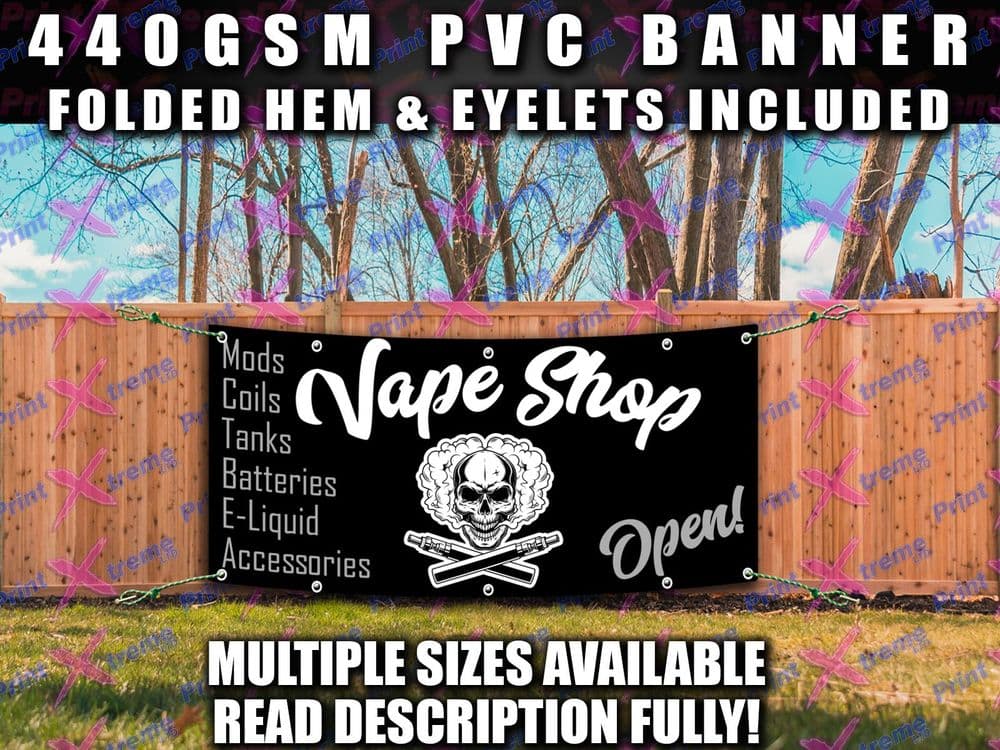 VAPE SHOP PVC BANNER SIGN Indoor Outdoor stall market SOLD HERE OPEN NOW