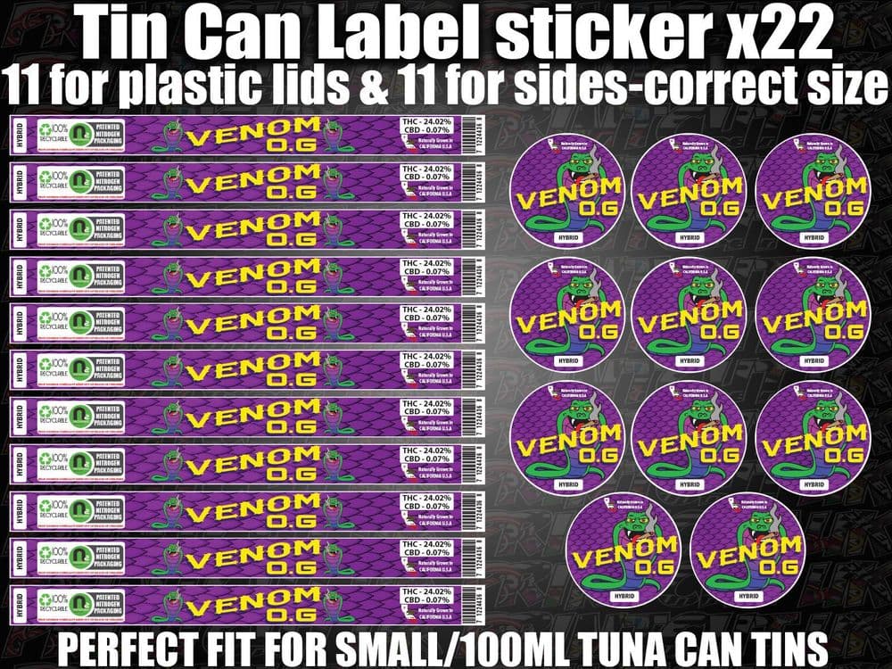 VENOM O G Cali Tin Labels Stickers Marijuana weed RX Medical Cannabis ...