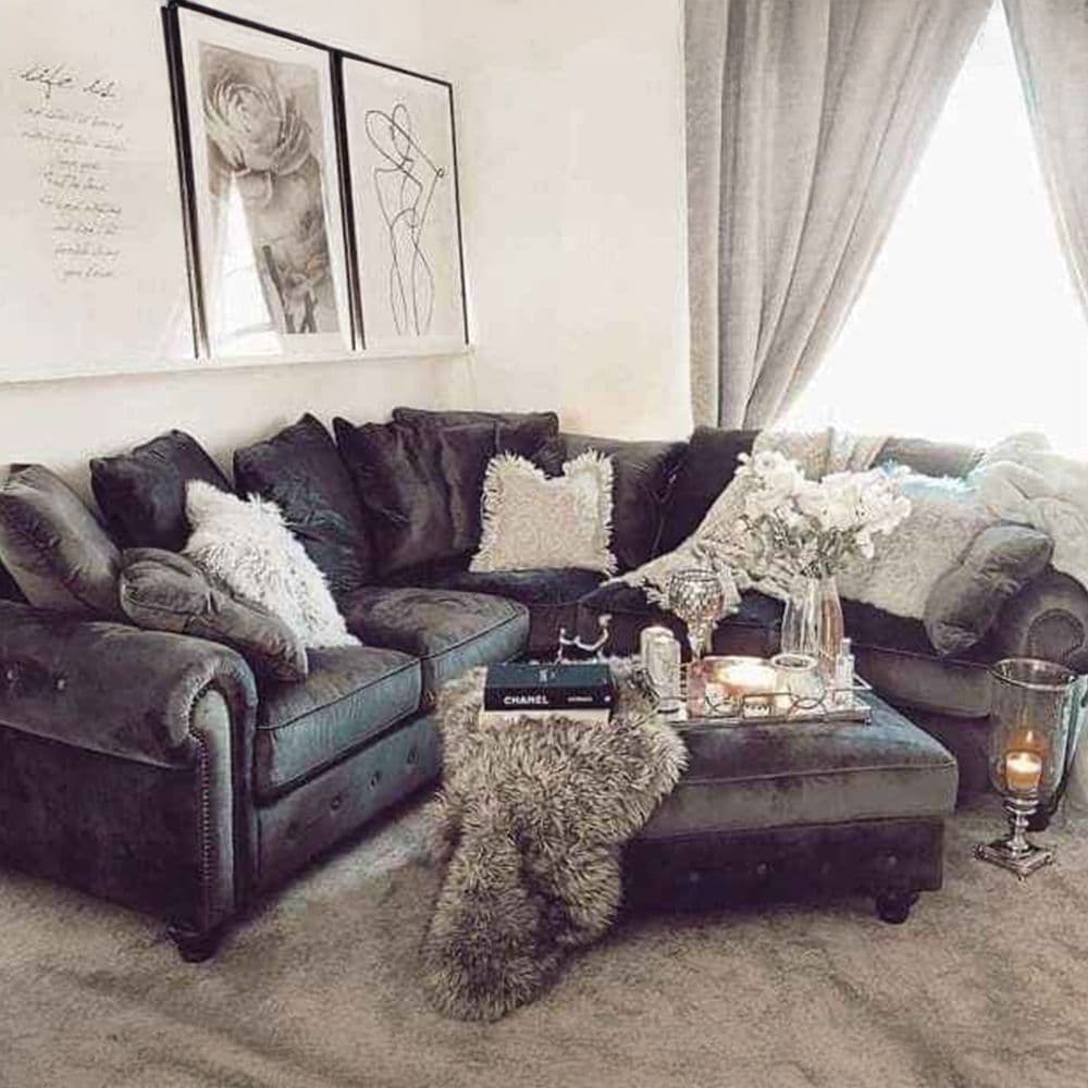 Rihanna 2c2 Corner Sofa Dark Grey Velvet Available in 15 Colours