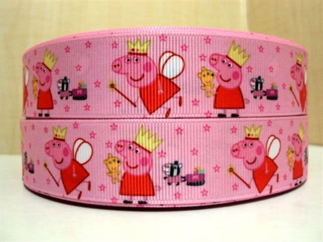 1 METRE PINK PEPPA PIG RIBBON SIZE 1 INCH BOWS HEADBANDS CARD MAKING CRAFTS