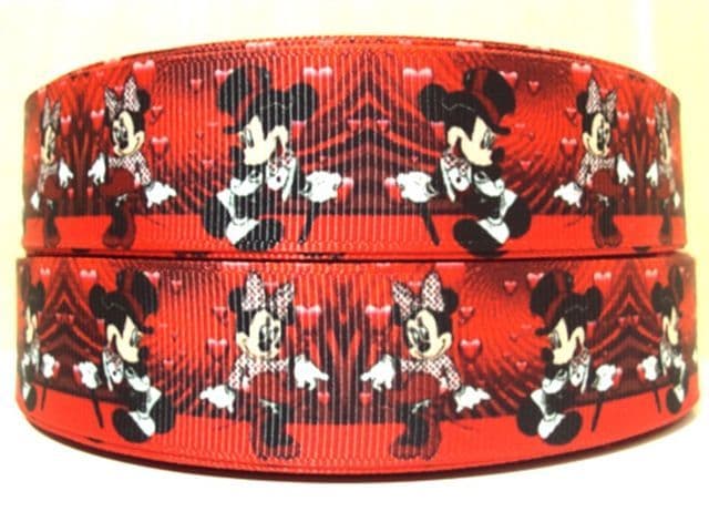 1 METRE RED MINNIE MICKEY MOUSE RIBBON SIZE 1 INCH HAIR BOWS HEADBANDS ...
