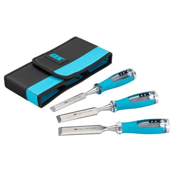 OX Pro 3 Piece Wood Chisel Set in Velcro Case