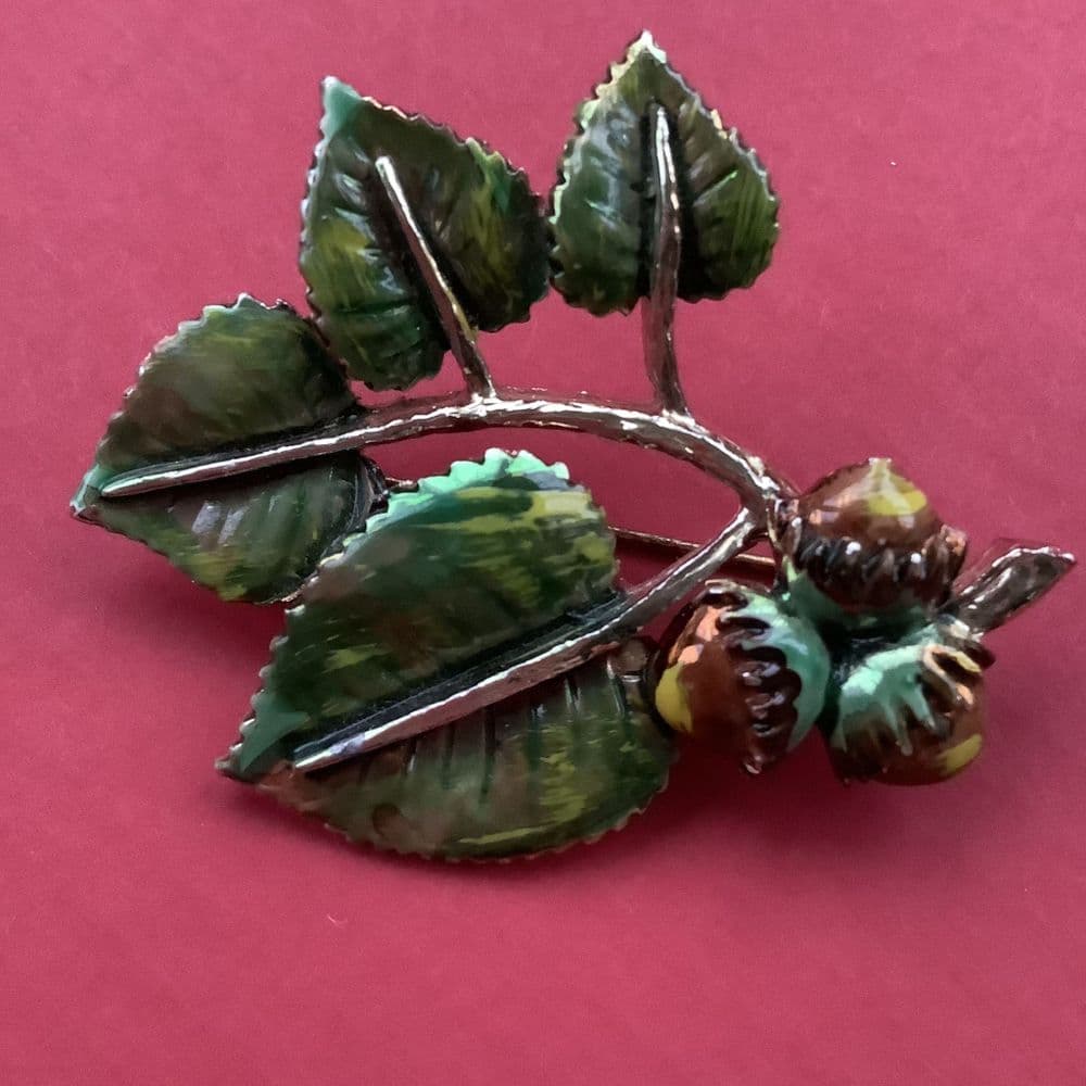 A Vintage Brooch -1960s- Hazel Leaf with Hazel Nuts - Signed Exquisite ...