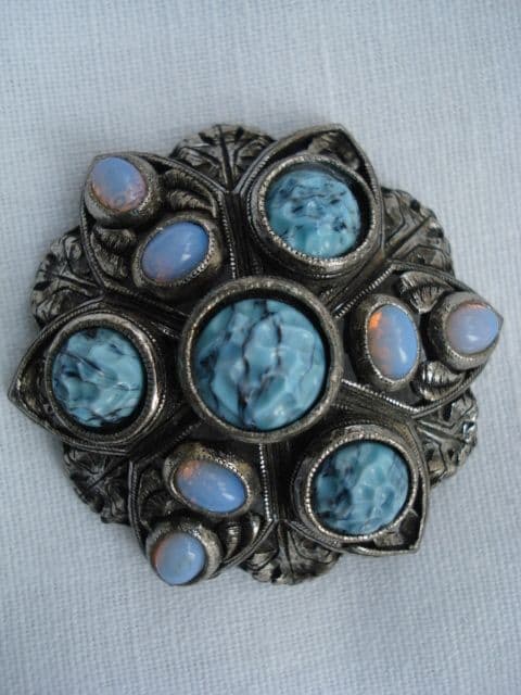 Miracle Brooch set with Faux Turquoise and Faux Opal SOLD